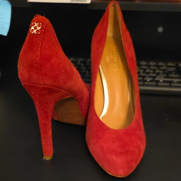 Coach | Shoes | Coach Red Suede Heels | Poshmark